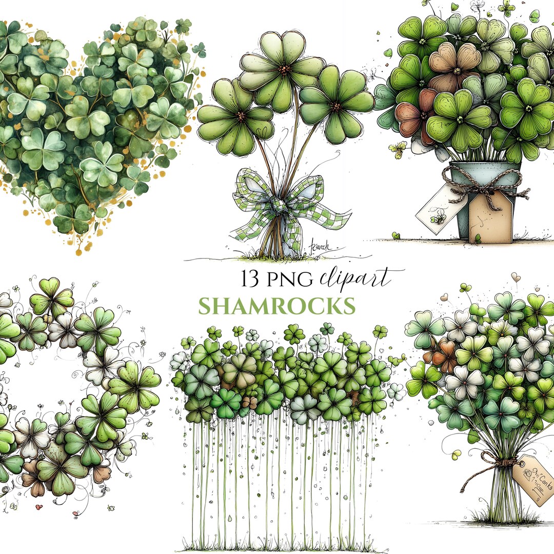 Watercolor Shamrock Clipart | St Patrick's Day Clover Illustration (13 ...