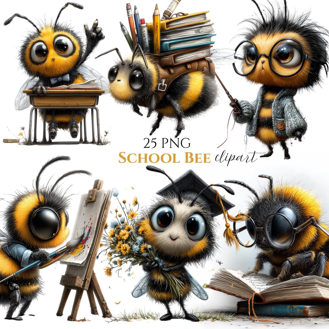 School Bee Clipart, Watercolor Teacher Student Graphics (25 PNG) - Etsy