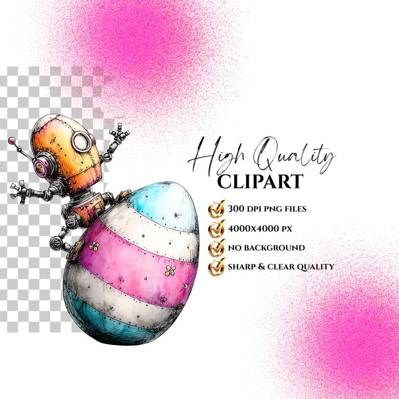 Easter Robot Clipart Bundle, Whimsical Spring Egg PNG (digital Download ...
