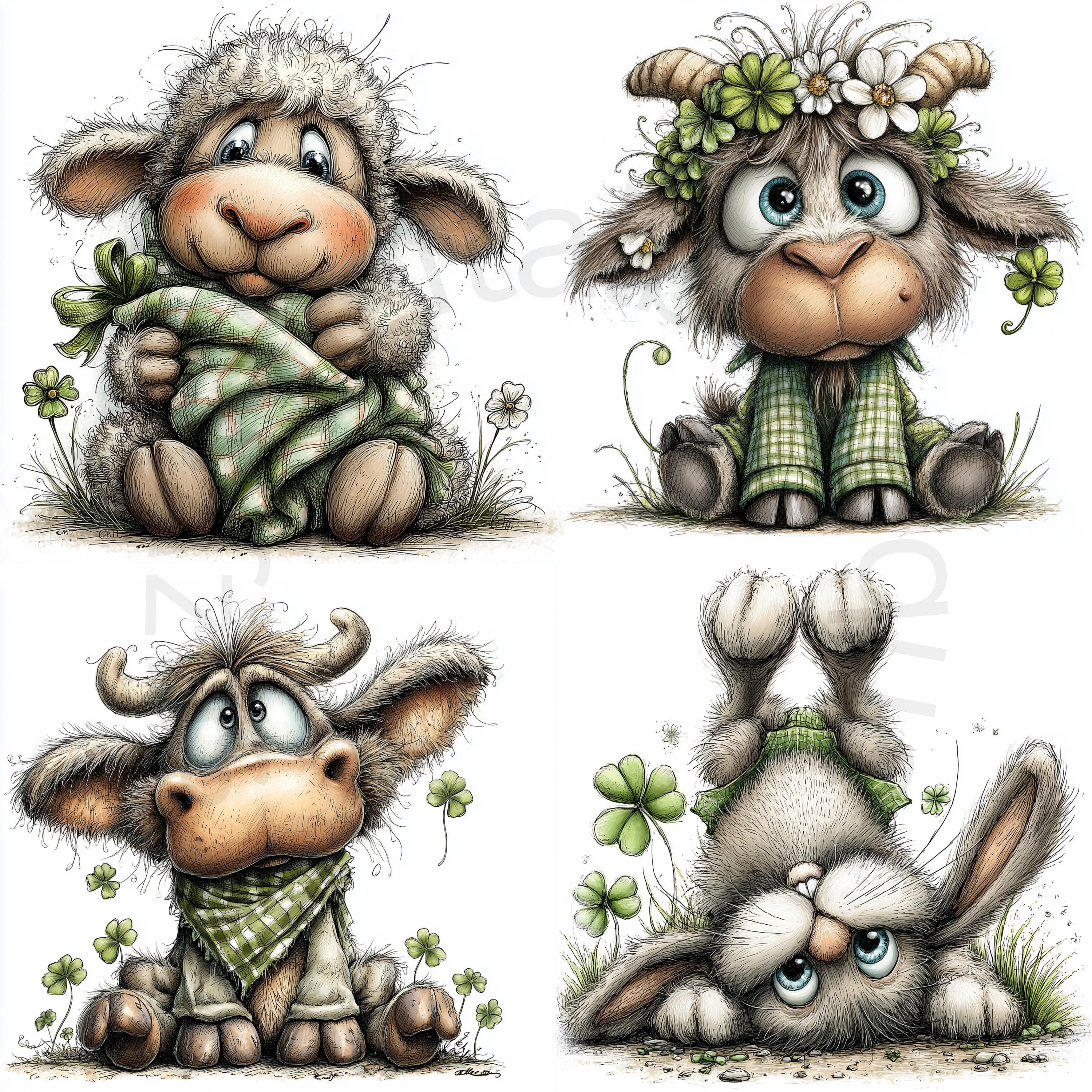 Gingham St Patrick's Day Animal Clipart, Whimsical Spring PNG (25 PNG ...