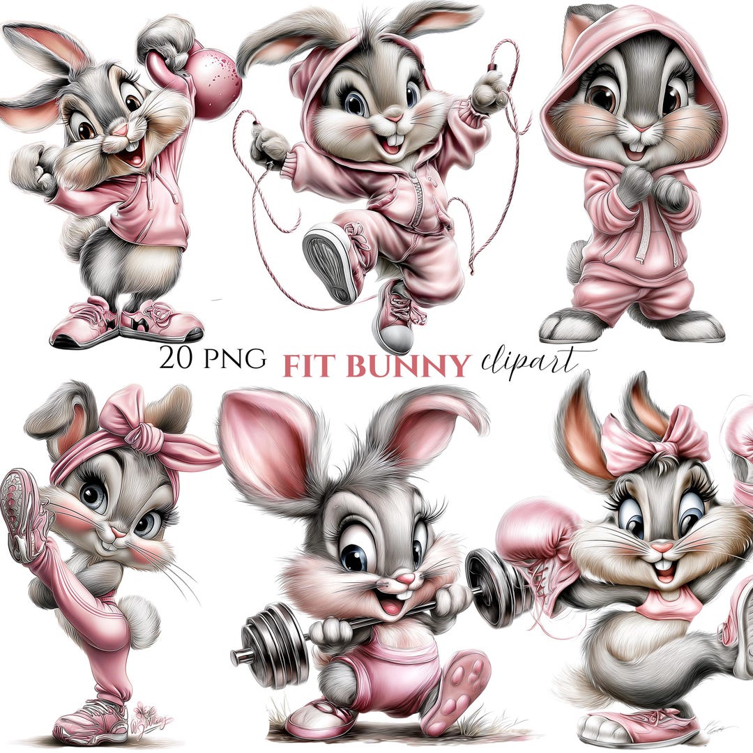 Kawaii Fitness Bunny Clipart • Gym Animal PNG Set (20 Pngs) - Etsy
