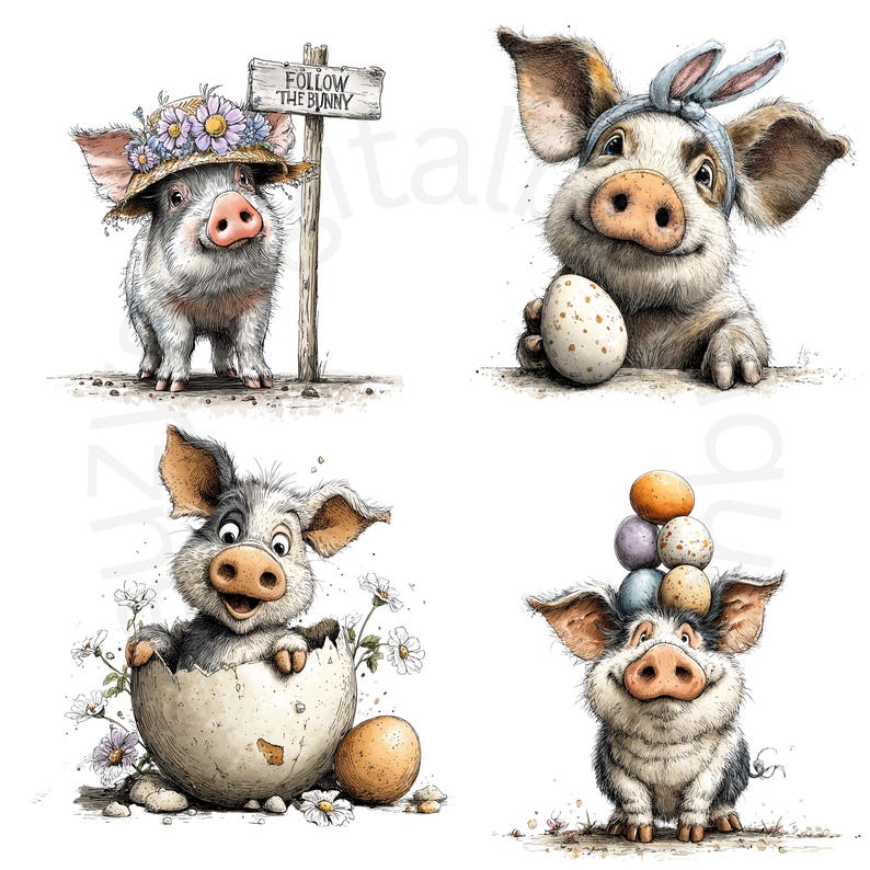 Watercolor Easter Pig Clipart Bundle, Farm Animal PNG (30 PNG) - Etsy ...
