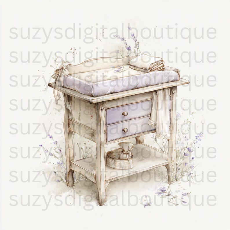 Vintage Lavender Nursery Clipart Bundle | Watercolor Baby Shower (35 ...