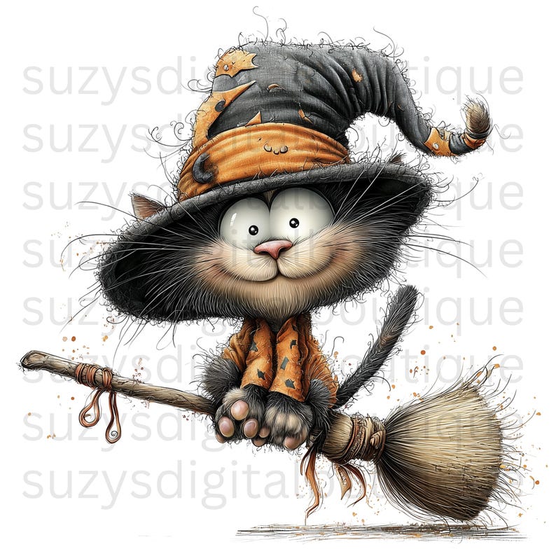 Spooky Halloween Cat Clipart Bundle, Witch Hat Kitties, Jack O Lantern ...