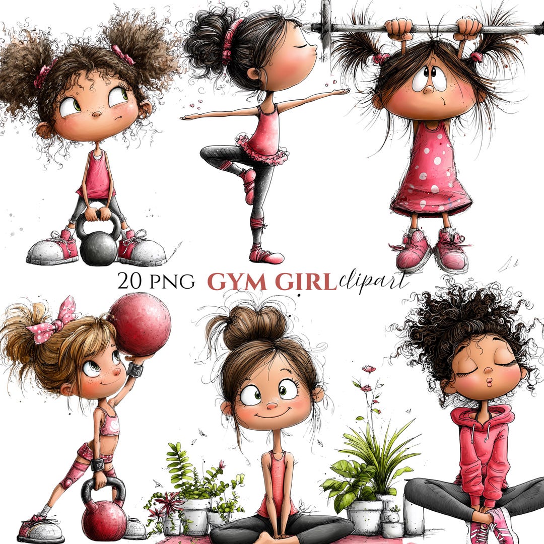 Gym Girl Clipart Bundle | Watercolor Fitness PNG (digital Download) (20 ...