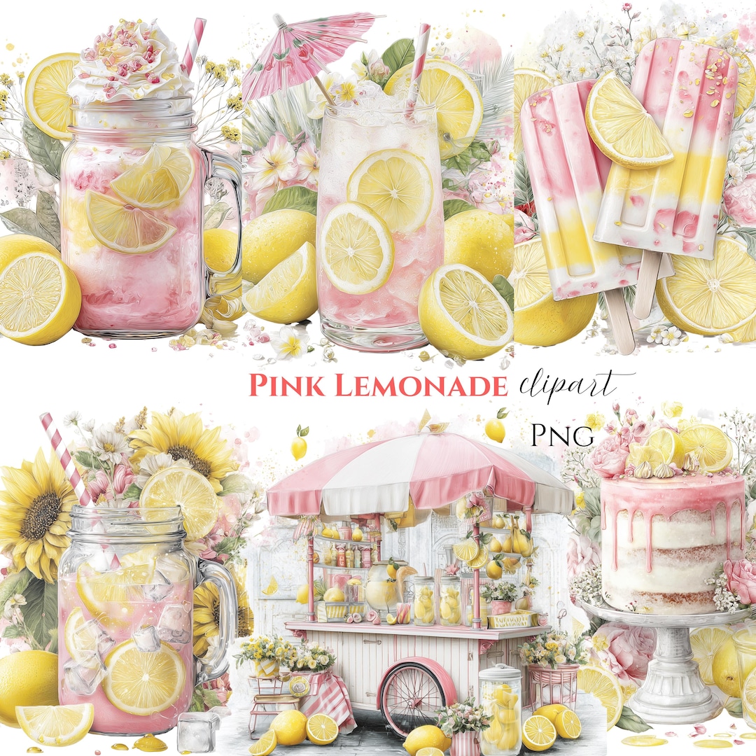 Imágenes prediseñadas de limonada rosa, bebidas veraniegas en acuarela ...