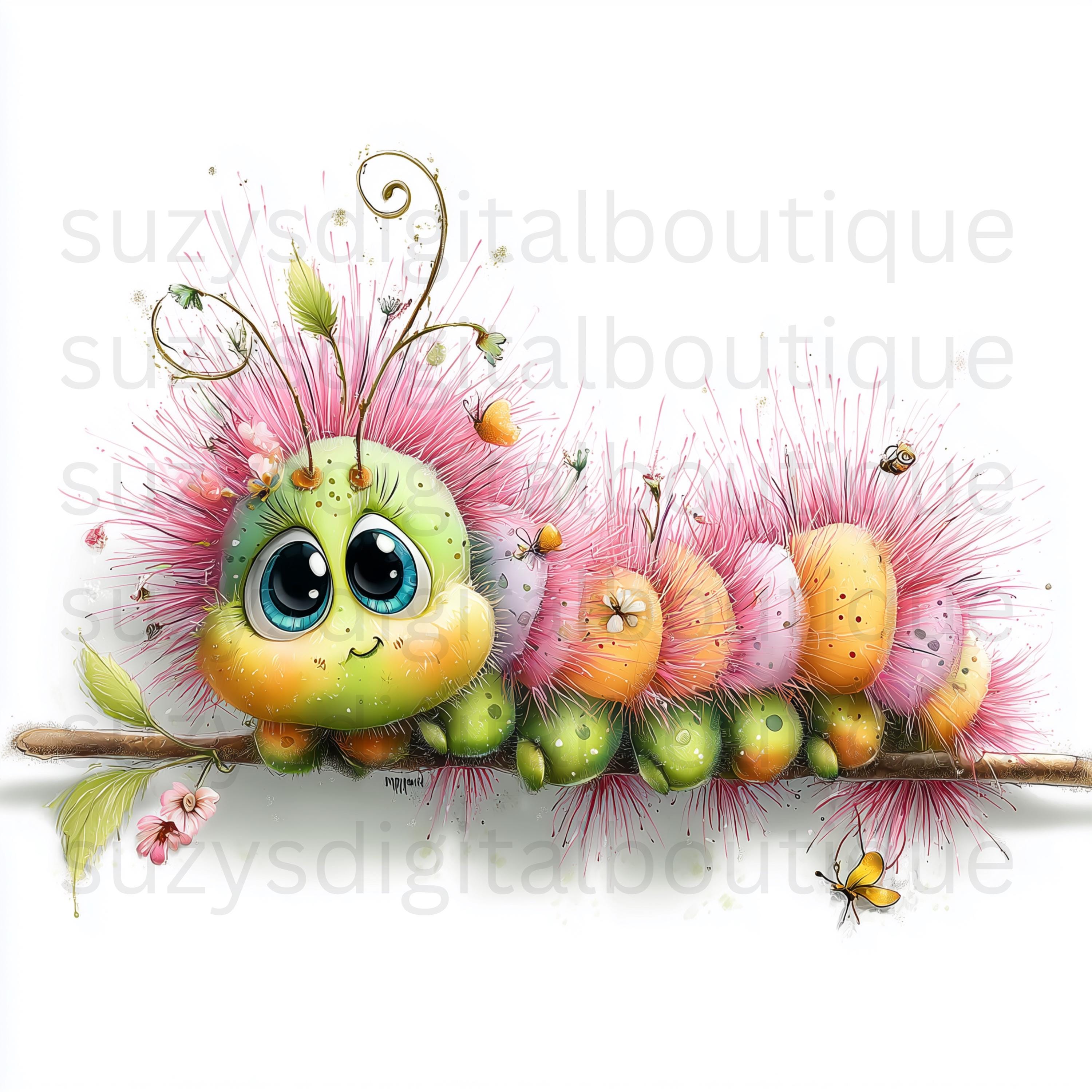 Watercolor Caterpillar Clipart Bundle | Fuzzy Spring Bug, Bee ...