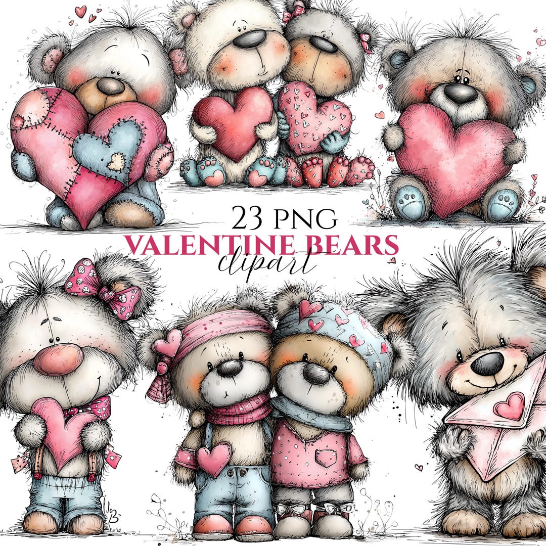 Valentine Bears Clipart Bundle, Cute Bear PNG, (digital Download 23 PNG ...