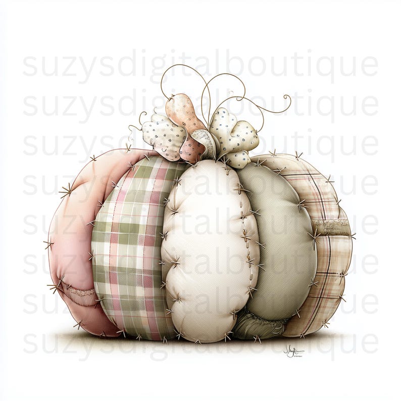 Pastel Quilted Pumpkin Clipart Bundle, Patchwork Fabric PNG, Autumn ...