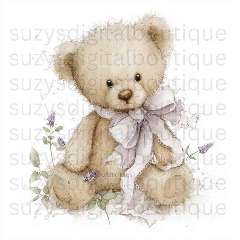 Vintage Lavender Nursery Clipart Bundle | Watercolor Baby Shower (35 ...