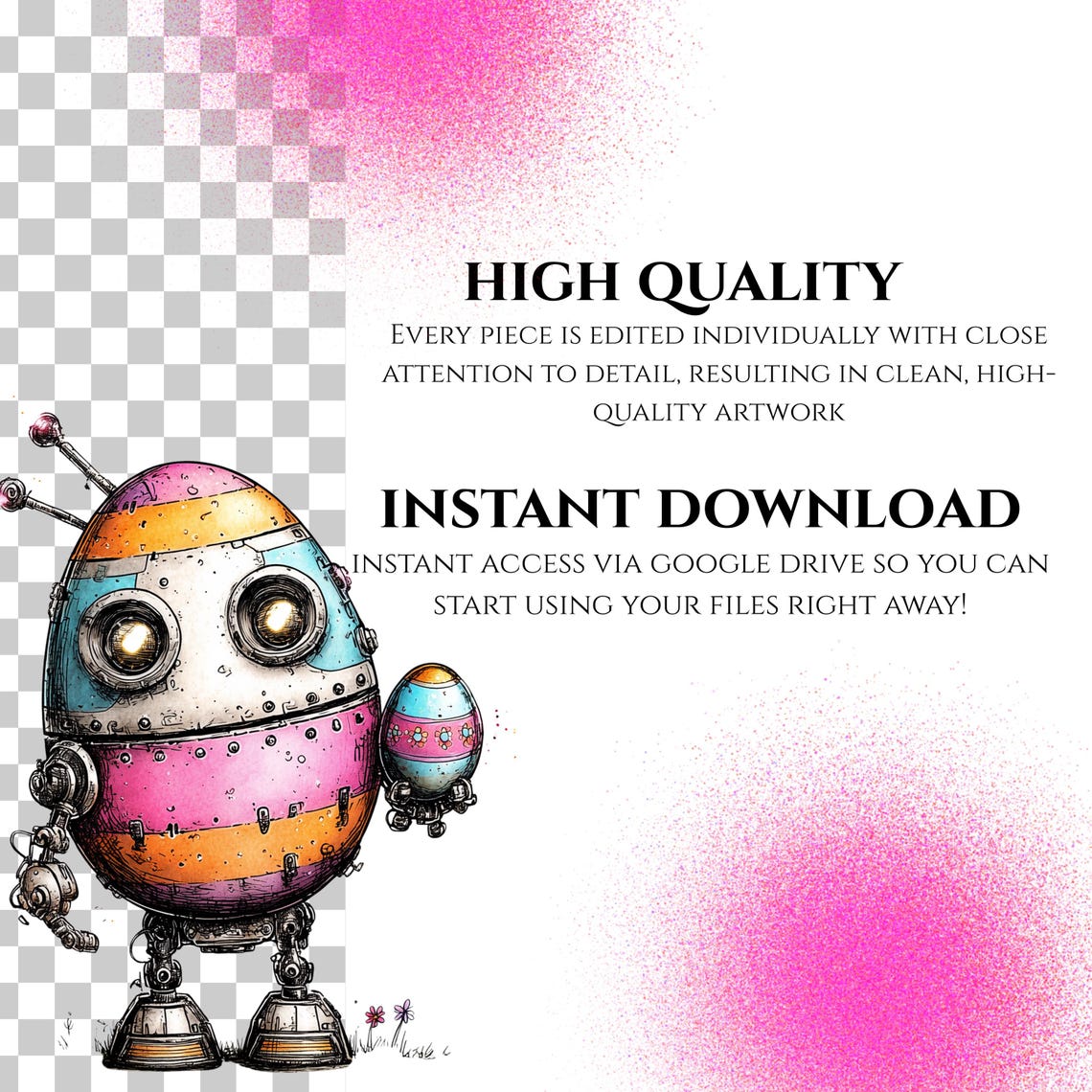 Easter Robot Clipart Bundle, Whimsical Spring Egg PNG (digital Download ...