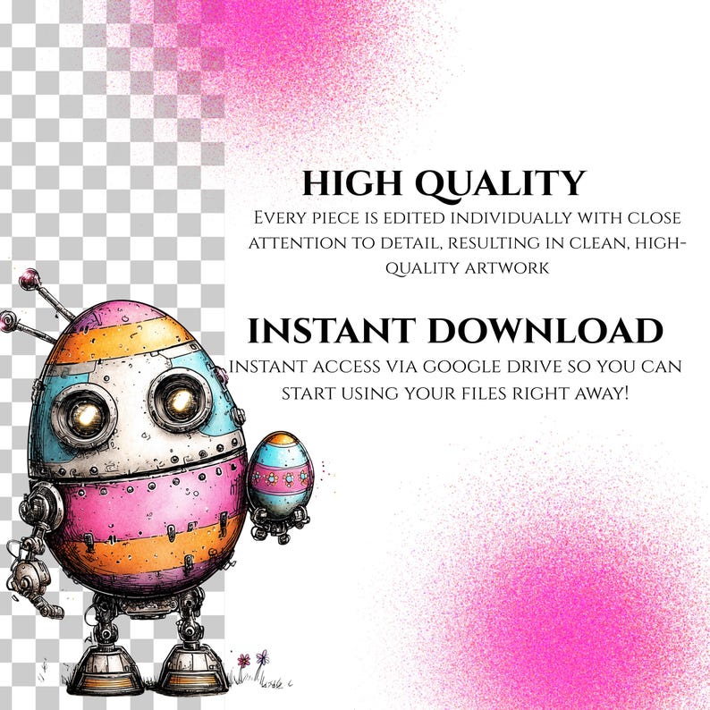 Easter Robot Clipart Bundle, Whimsical Spring Egg PNG (digital Download ...