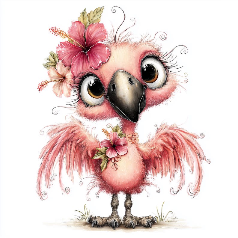 Quirky Flamingo Clipart, Tropical Summer Illustration (digital Download ...
