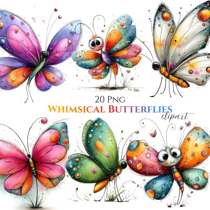 Quirky Butterflies Clipart - Etsy UK