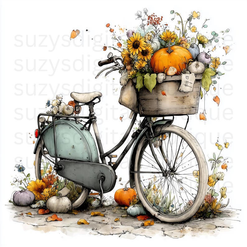 Cozy Autumn Watercolor Clipart, Fall Harvest Pumpkins Leaves ...