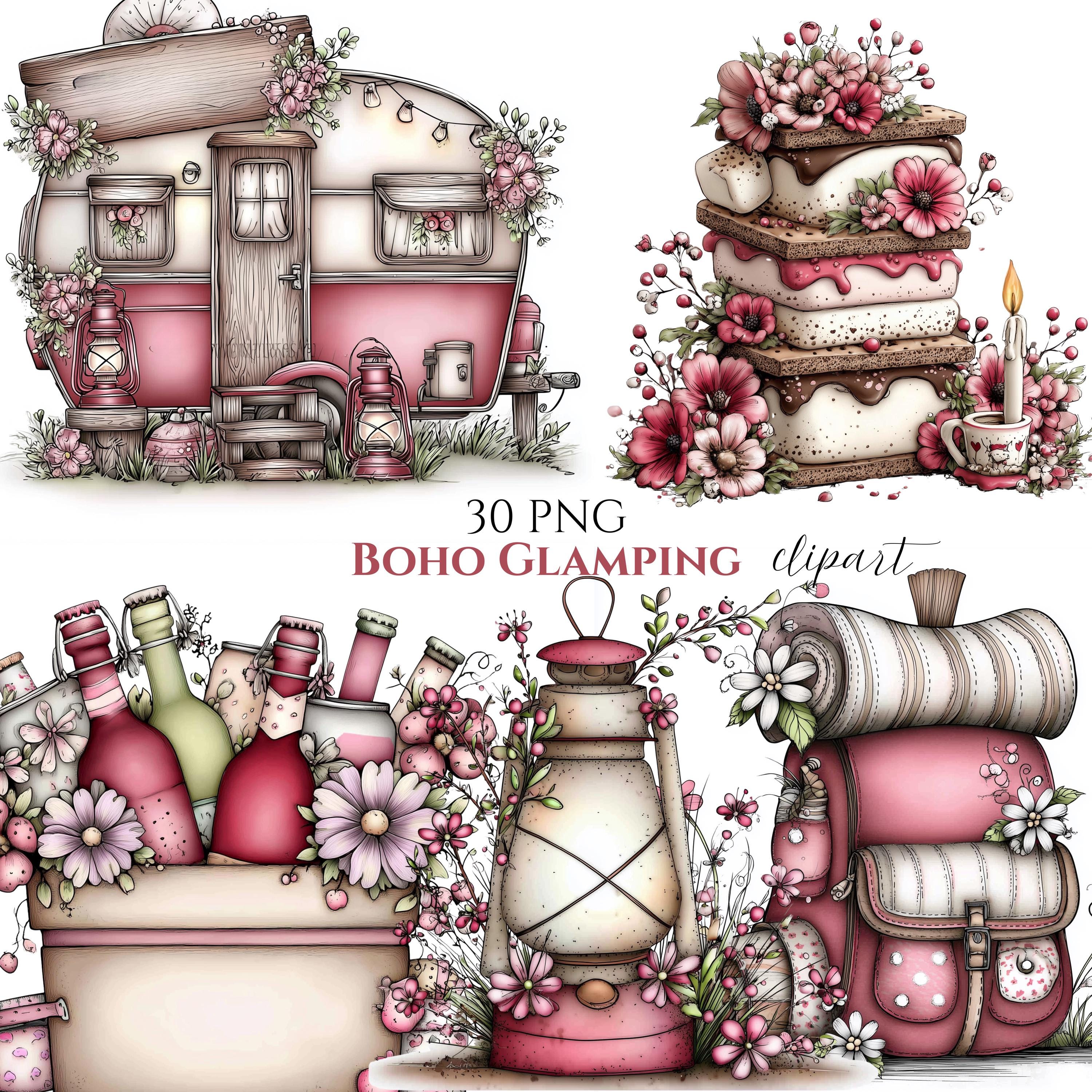 Boho Glamping Clipart, Rustic Camping Elements, Tent Smores (30 PNG ...