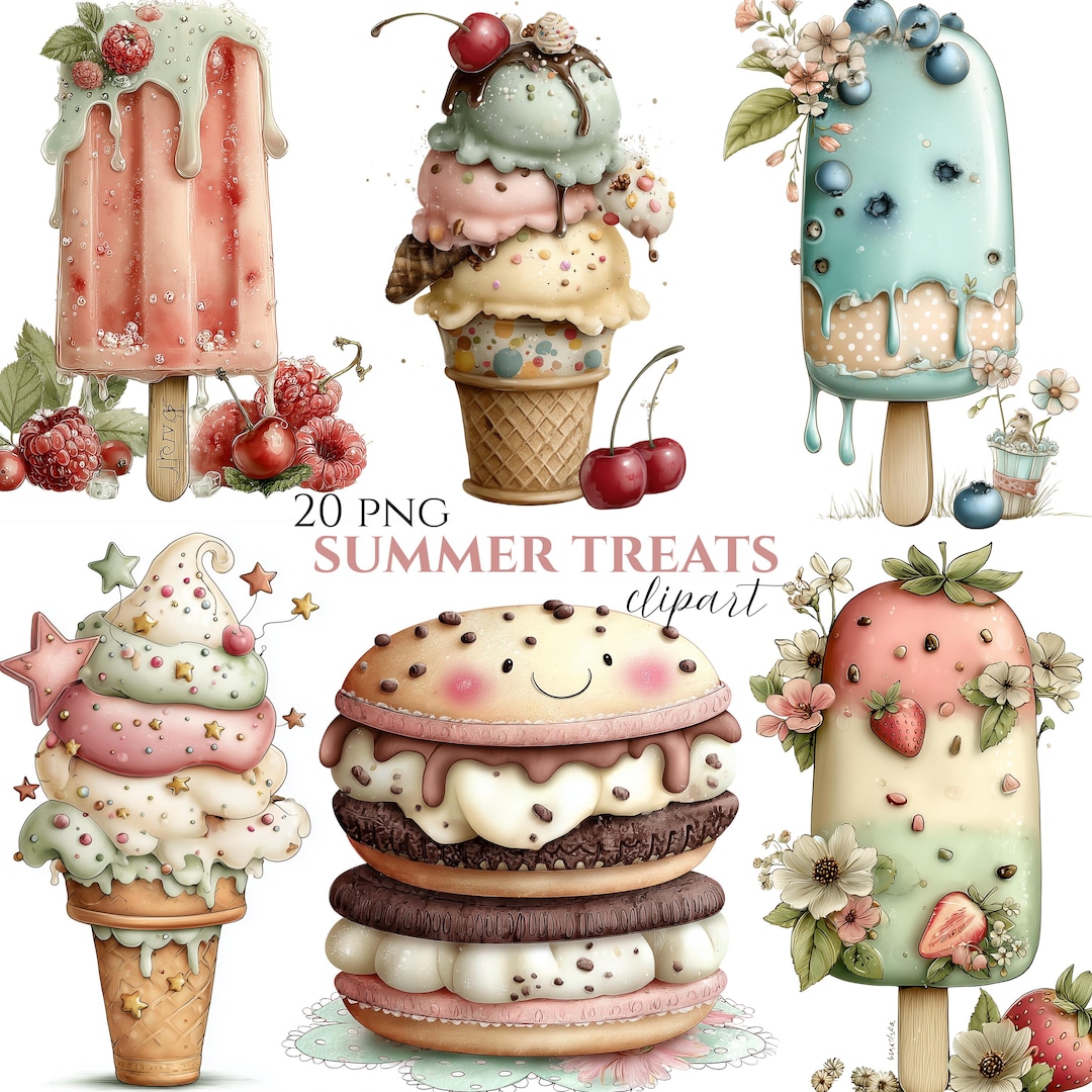 Watercolor Summer Treats Clipart | Ice Cream, Popsicle (20 PNG ...