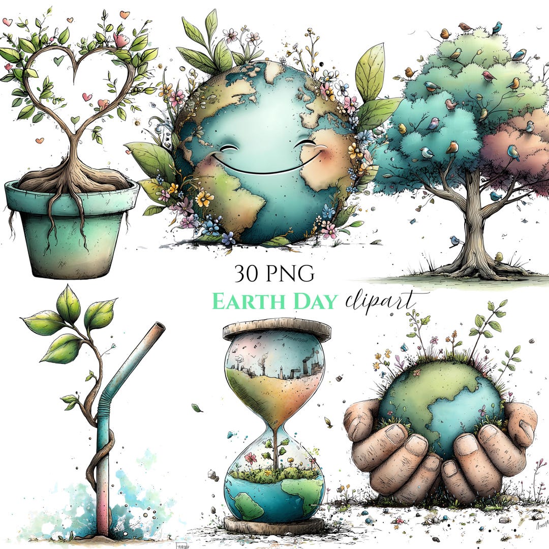 Earth Day Clipart Bundle, Watercolor Eco Friendly Graphics ...