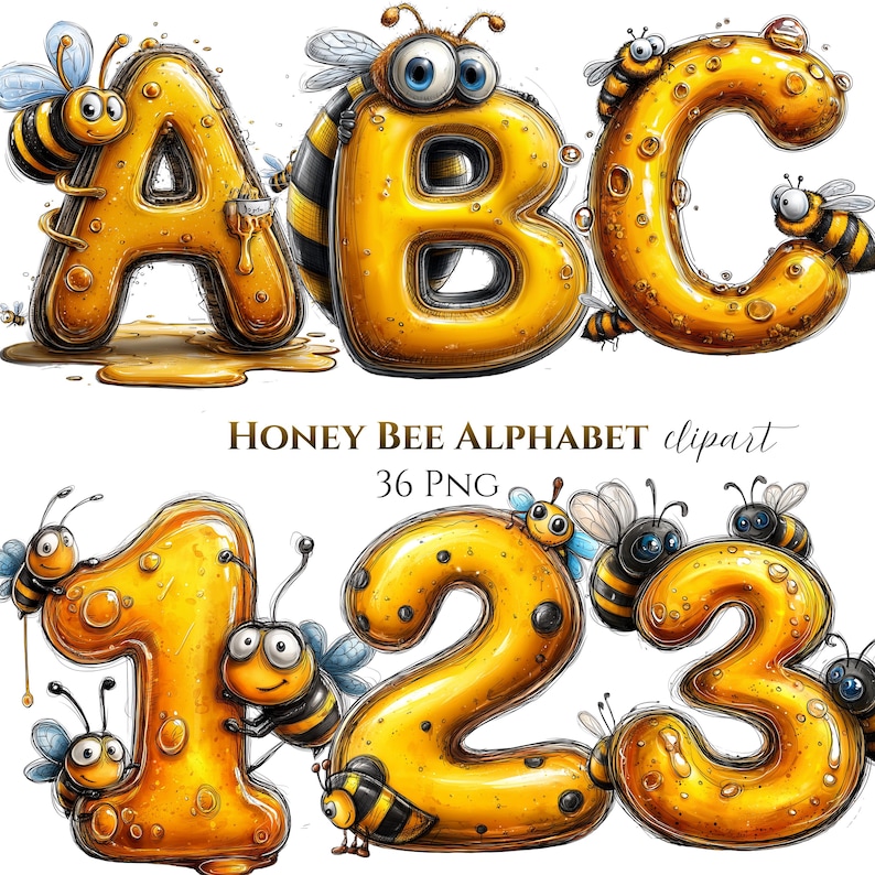 Honey Bee Alphabet Clipart | Watercolor Letters, Numbers, Nursery ...