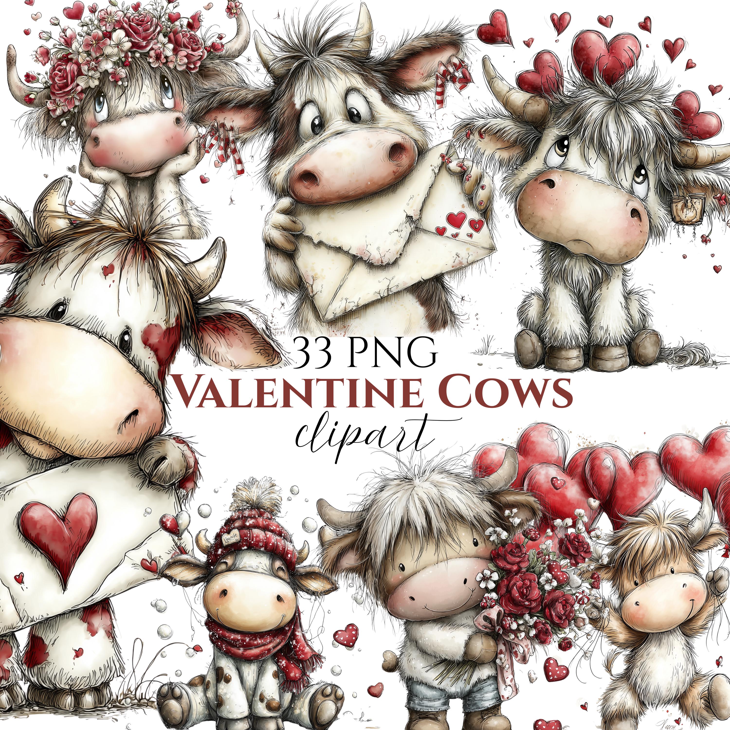 Valentine Cow Clipart Bundle | Cute Valentine Cows PNG | Farm Animal ...