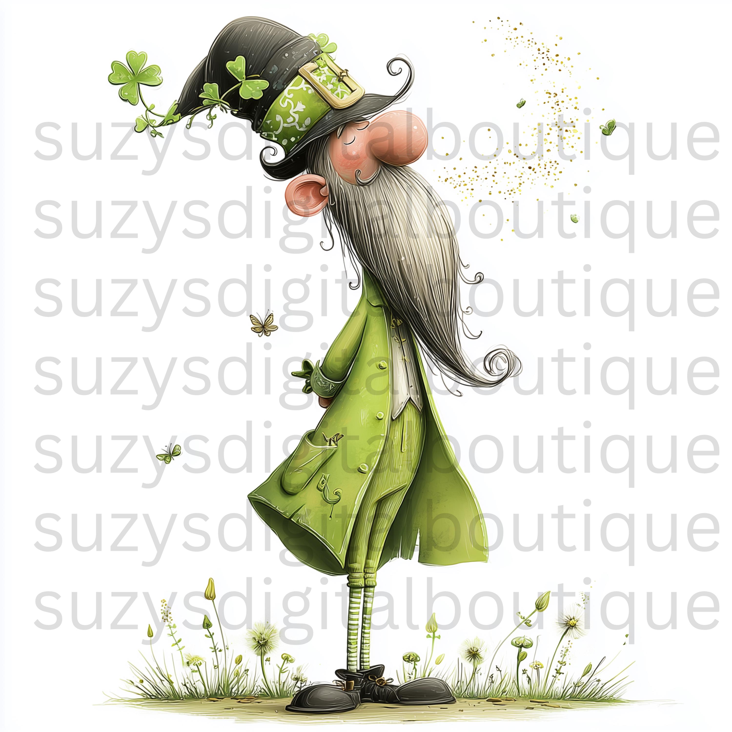 St Patrick's Day Gnome Clipart, Vintage Whimsical Irish Leprechaun Art ...