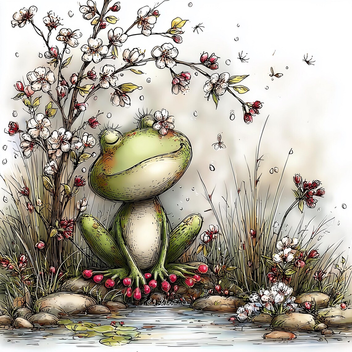Watercolor Frog Clipart Bundle, Cottagecore Spring Animal Art (25 PNG ...