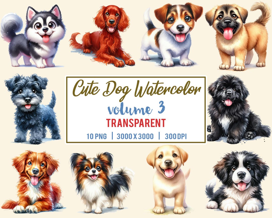 Watercolor Puppy Clipart Bundle – 10 Cute Dog Pngs With Transparent ...