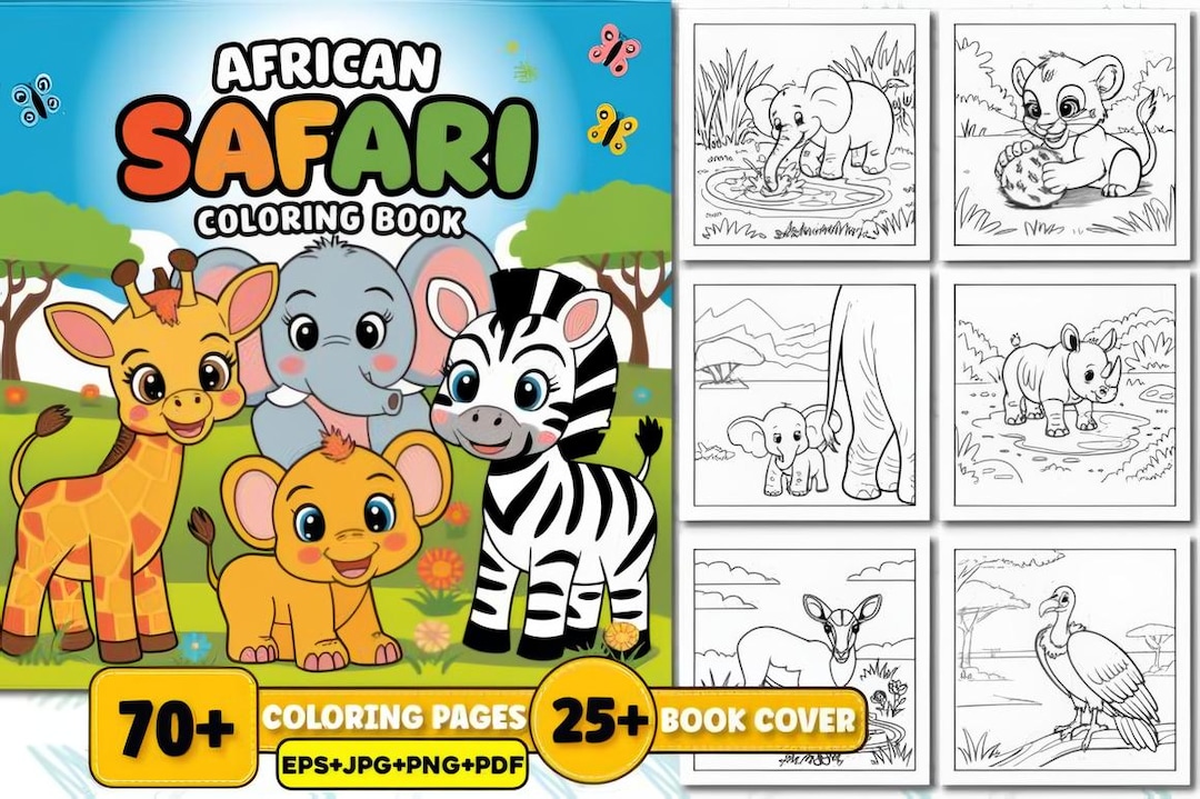 Cute African Safari Animal Coloring Book for Kids Printable Pages ...