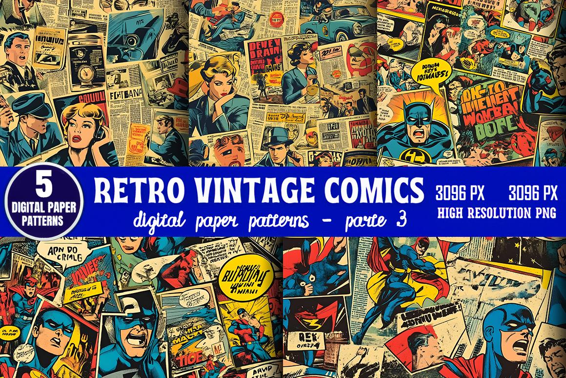 Retro Vintage Comics Digital Patterns PNG, Seamless Pop Art Backgrounds ...