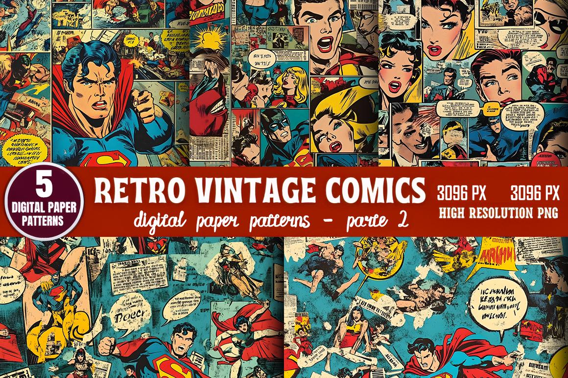 Retro Vintage Comics Digital Patterns PNG, Seamless Pop Art Backgrounds ...