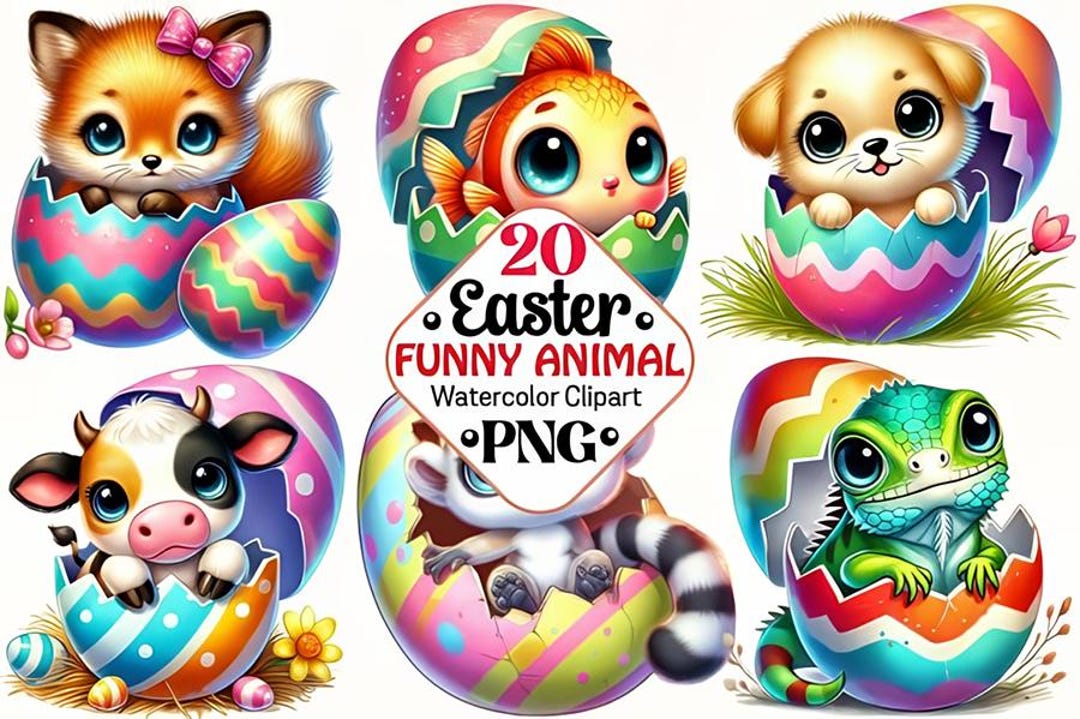 Watercolor Easter Animal Clipart – 24 Funny Pngs With Transparent ...