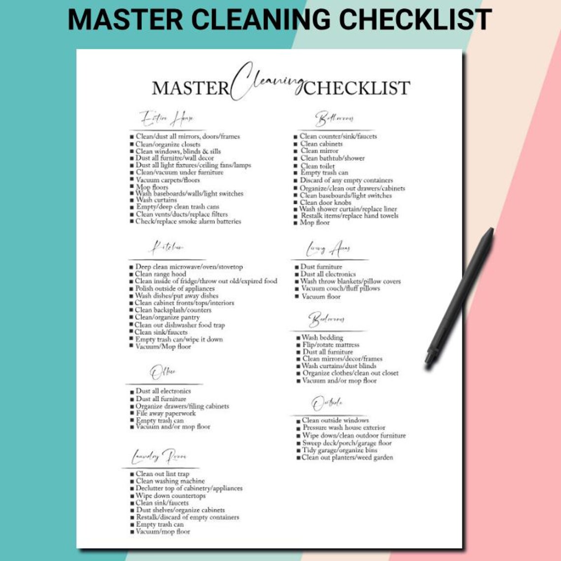Printable Master Cleaning Schedule, Cleaning Checklist, Cleaning ...