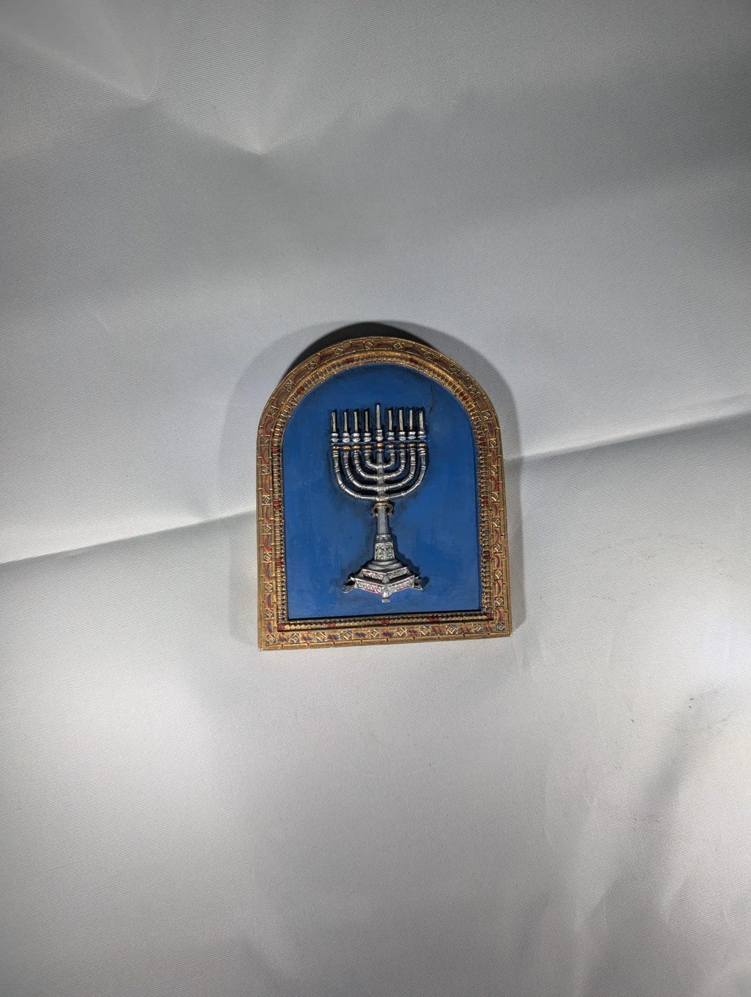 Menorah Magnet – Elegant Silver Menorah on Blue With Ornate Frame - Etsy