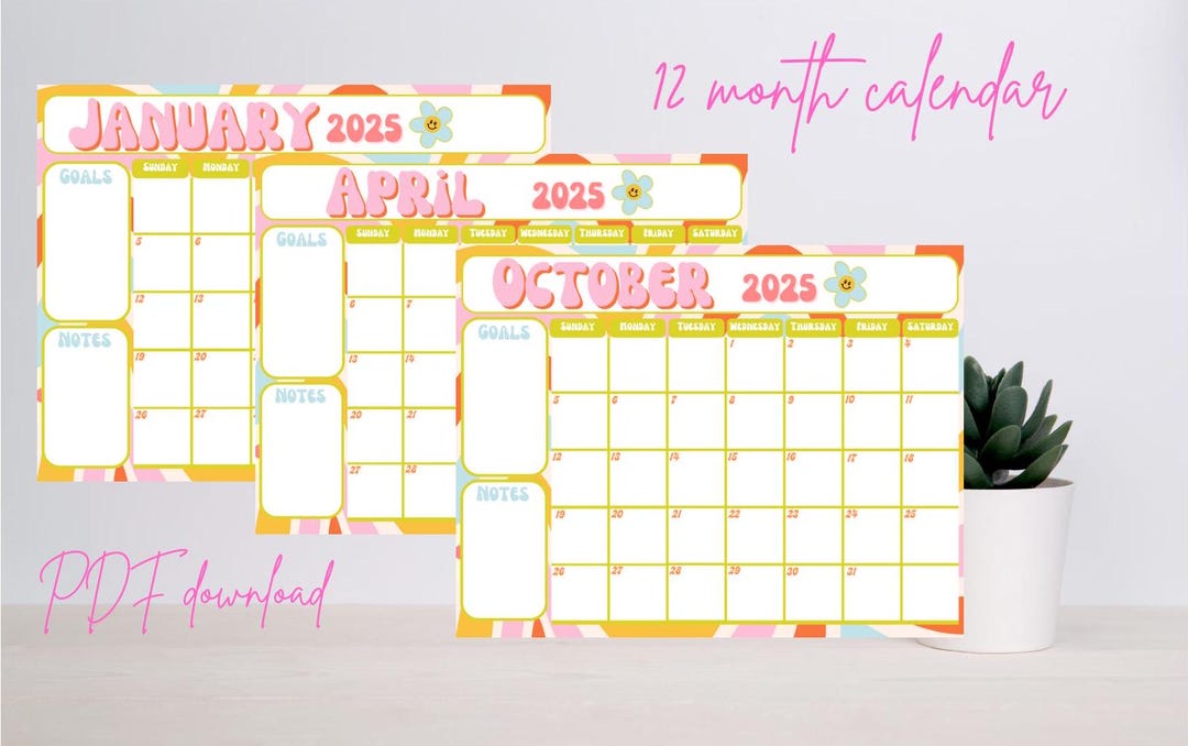 Digital Calendar Downloadable Pdf Cute Fun Yearly Weekly Planner ...