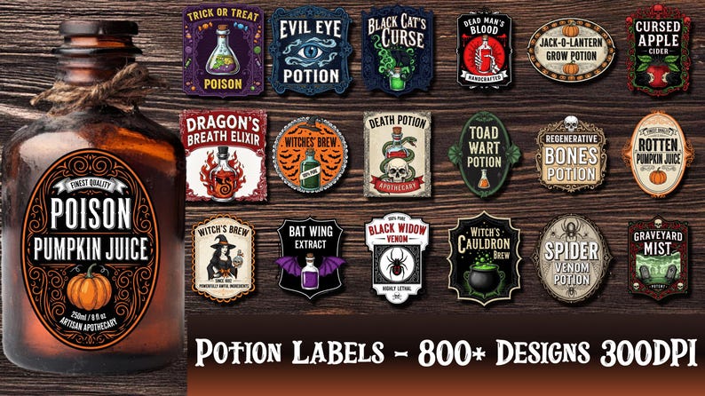 Vintage Halloween Apothecary Labels Bundle: 800+ Potion Stickers ...