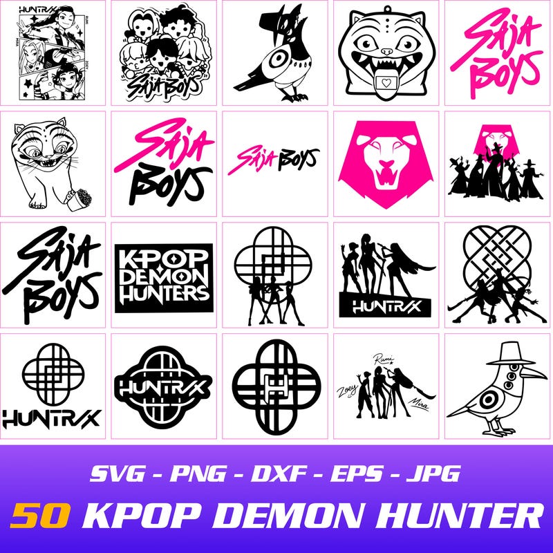 Kpop Demon Hunters Black and White Clipart - Etsy