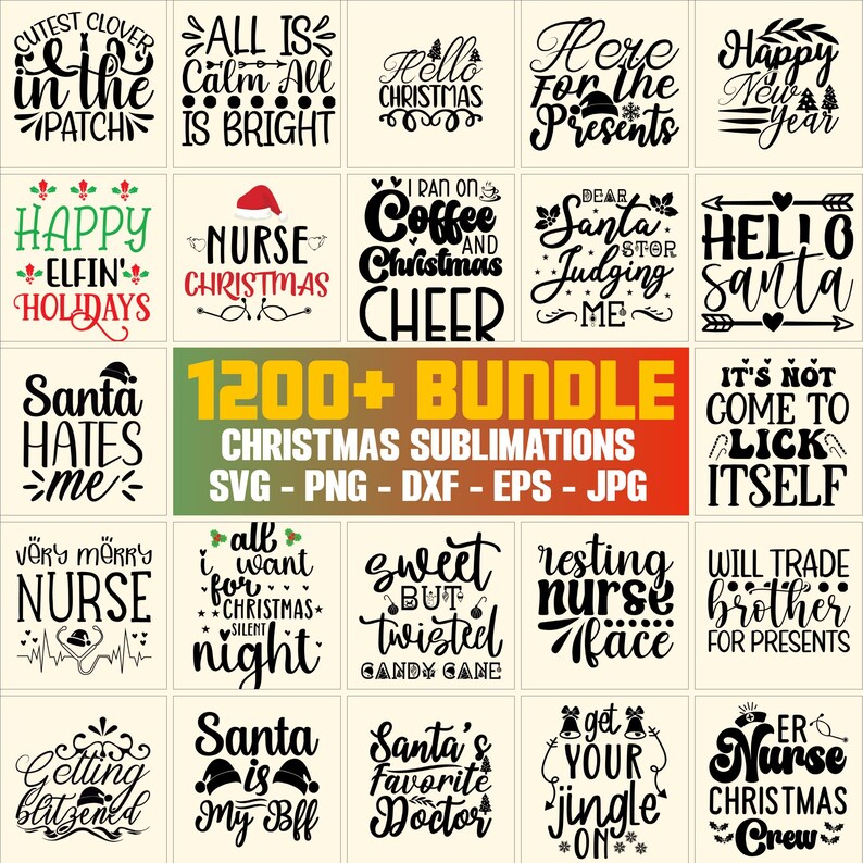 Christmas SVG Mega Bundle - 1200+ Retro, Funny Holiday Designs (digital ...