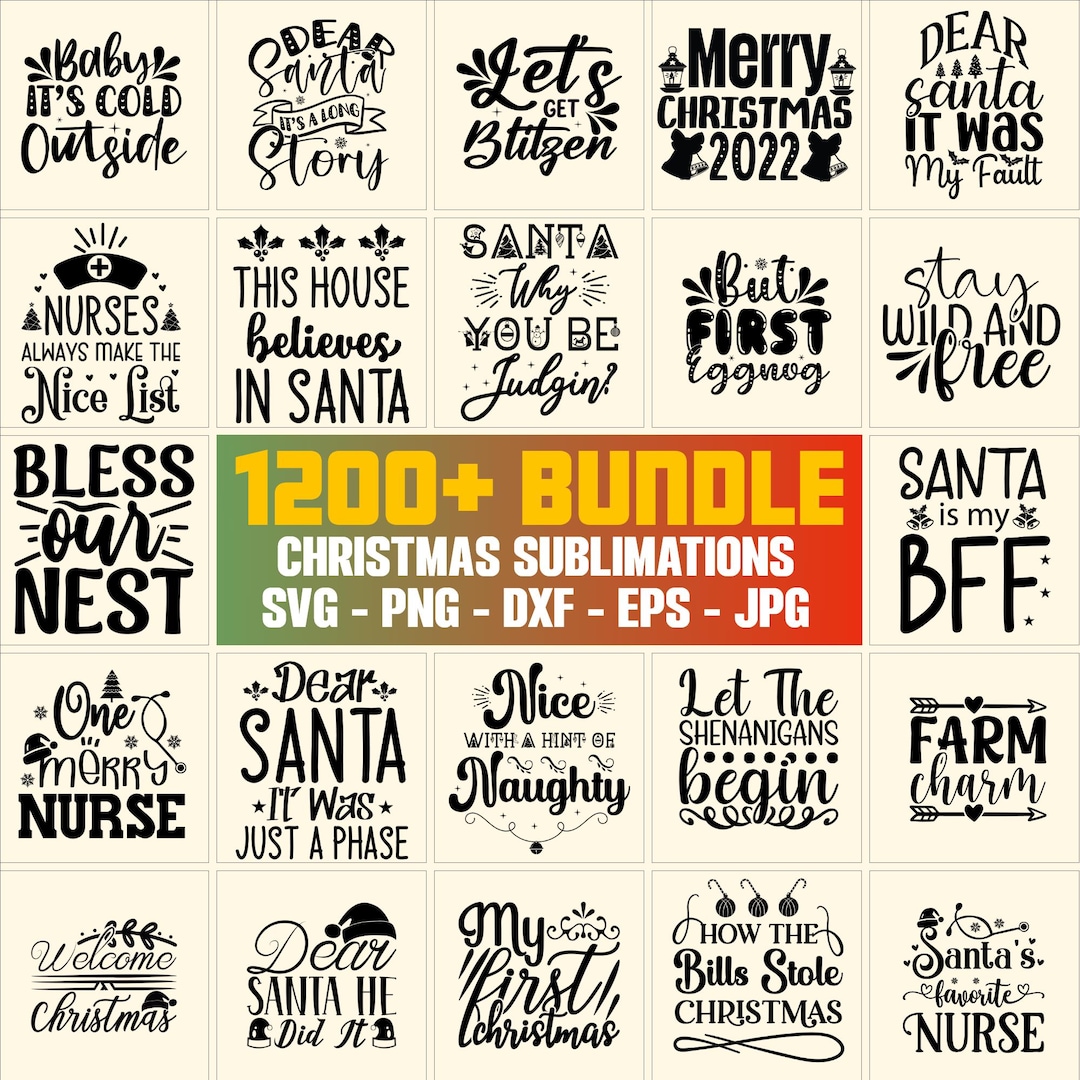 Christmas SVG Mega Bundle - 1200+ Retro, Funny Holiday Designs (digital ...