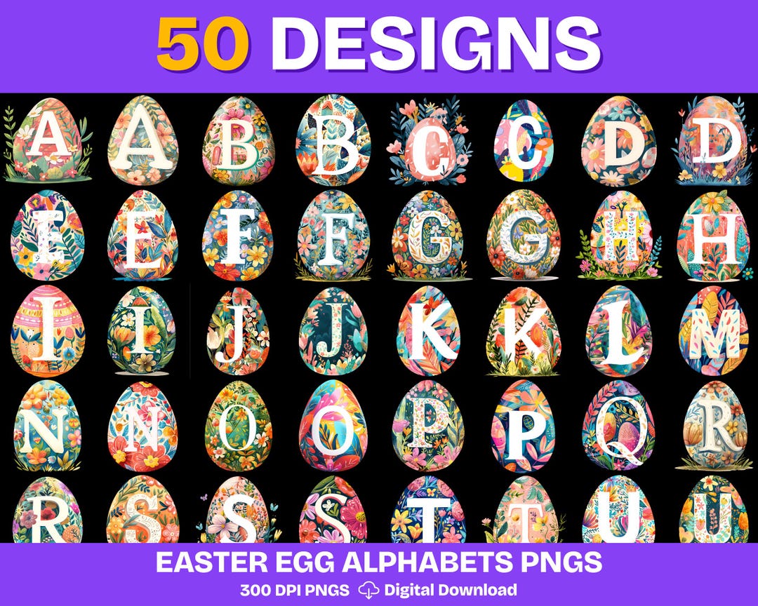 Easter Egg Alphabet Letters PNG Bundle – Hand-drawn Doodle Clipart ...