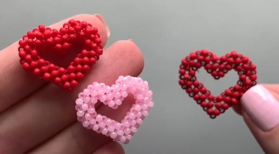 3D Beaded Heart Keychain – Beaded Heart Pattern, Handmade Heart ...