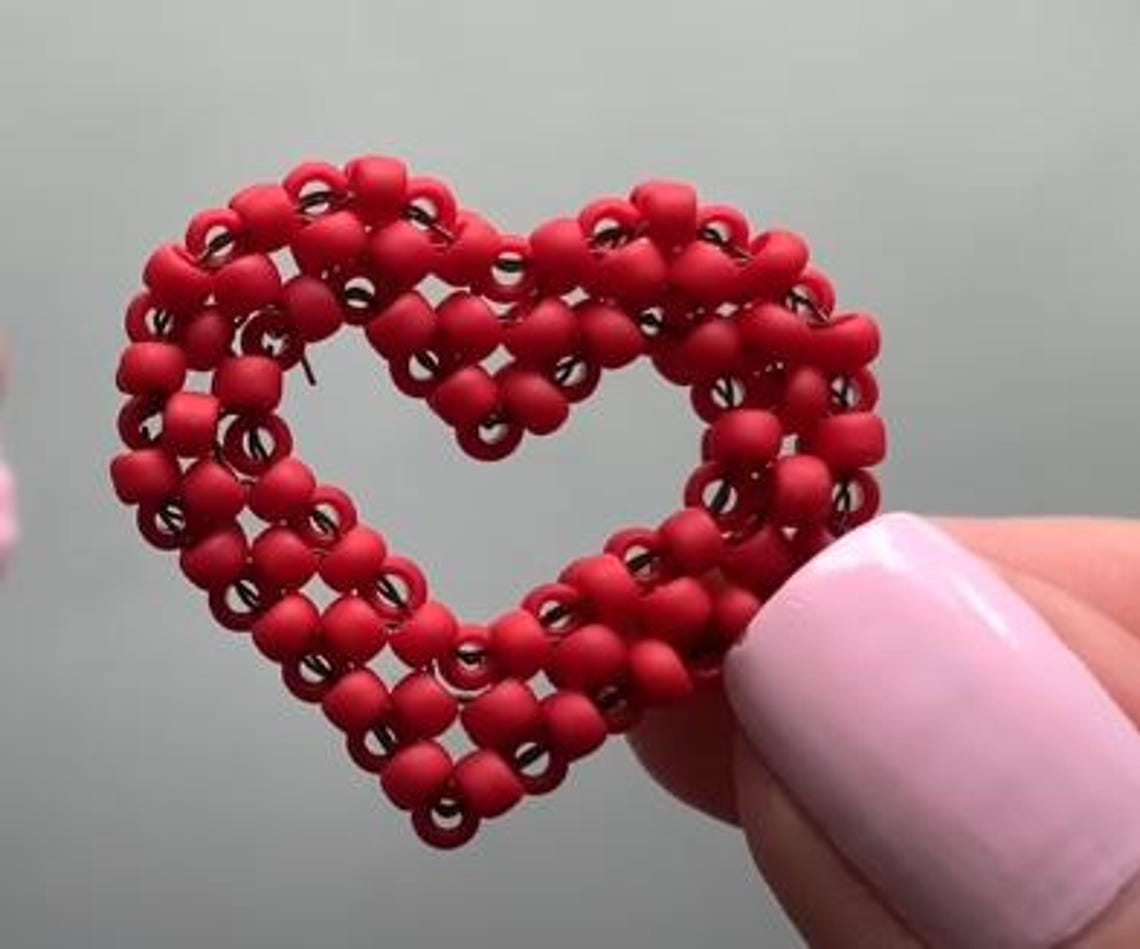3D Beaded Heart Keychain – Beaded Heart Pattern, Handmade Heart ...