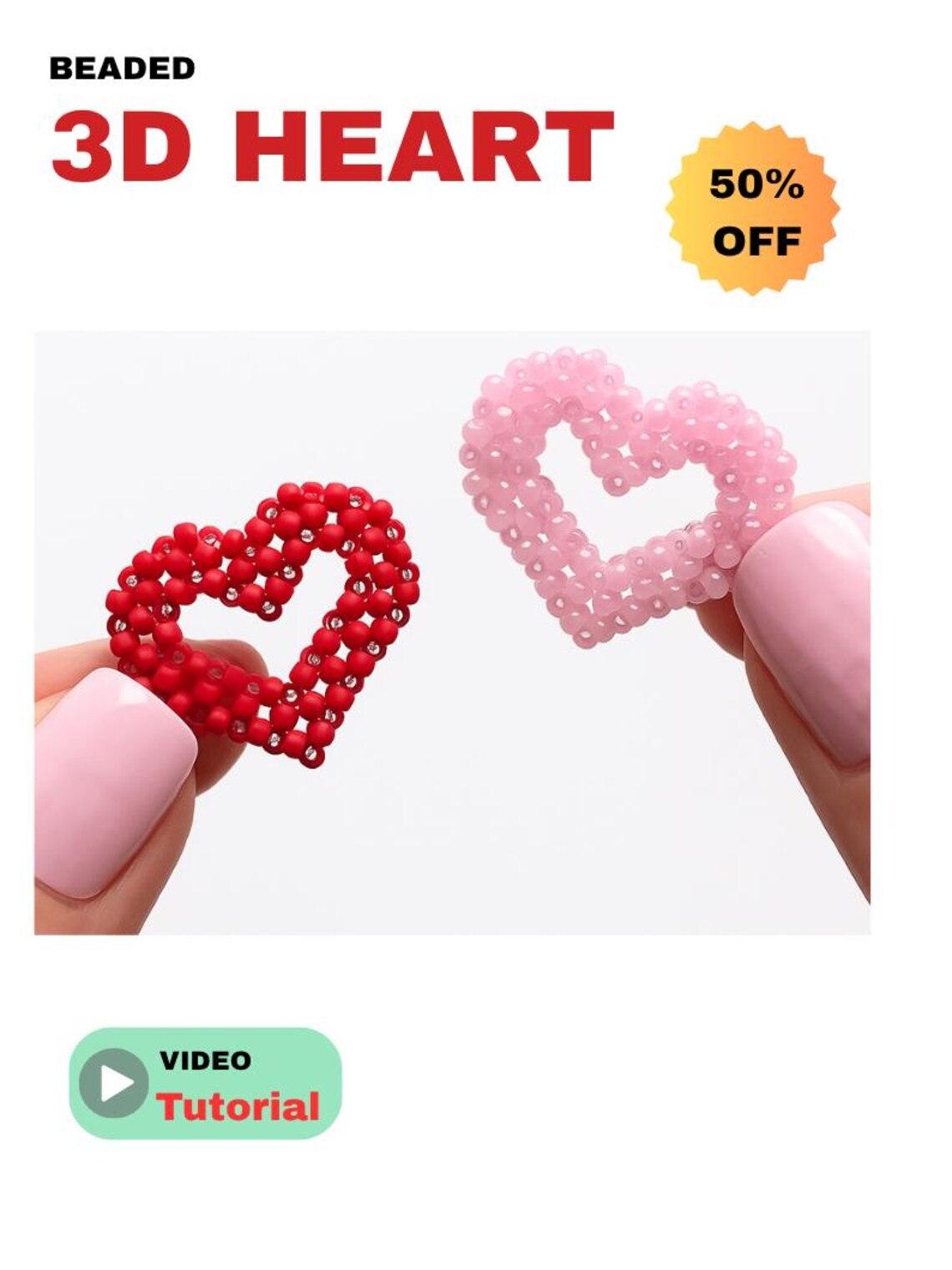 3D Beaded Heart Keychain – Beaded Heart Pattern, Handmade Heart ...