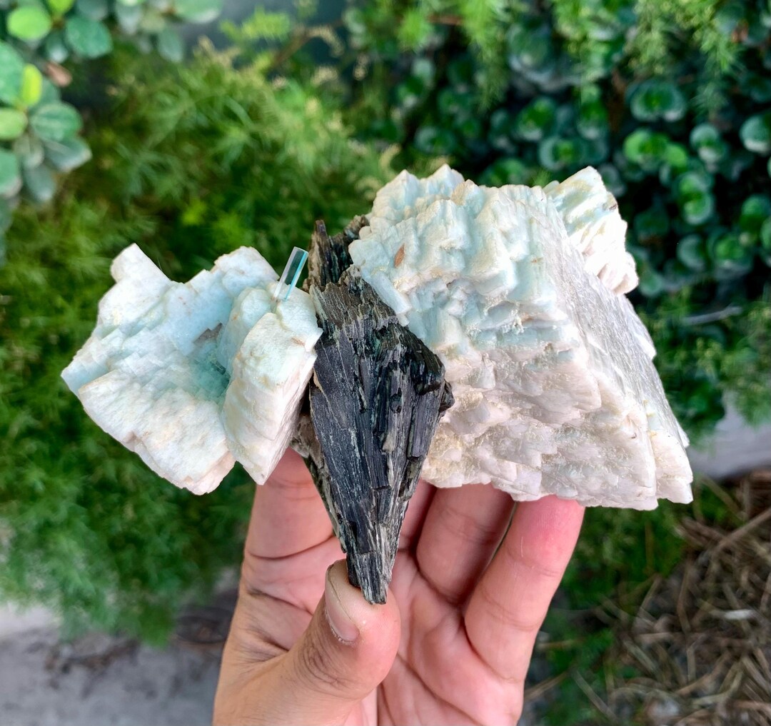 Transparent Blue Aquamarine on Microcline Feldspar Combine Mica ...