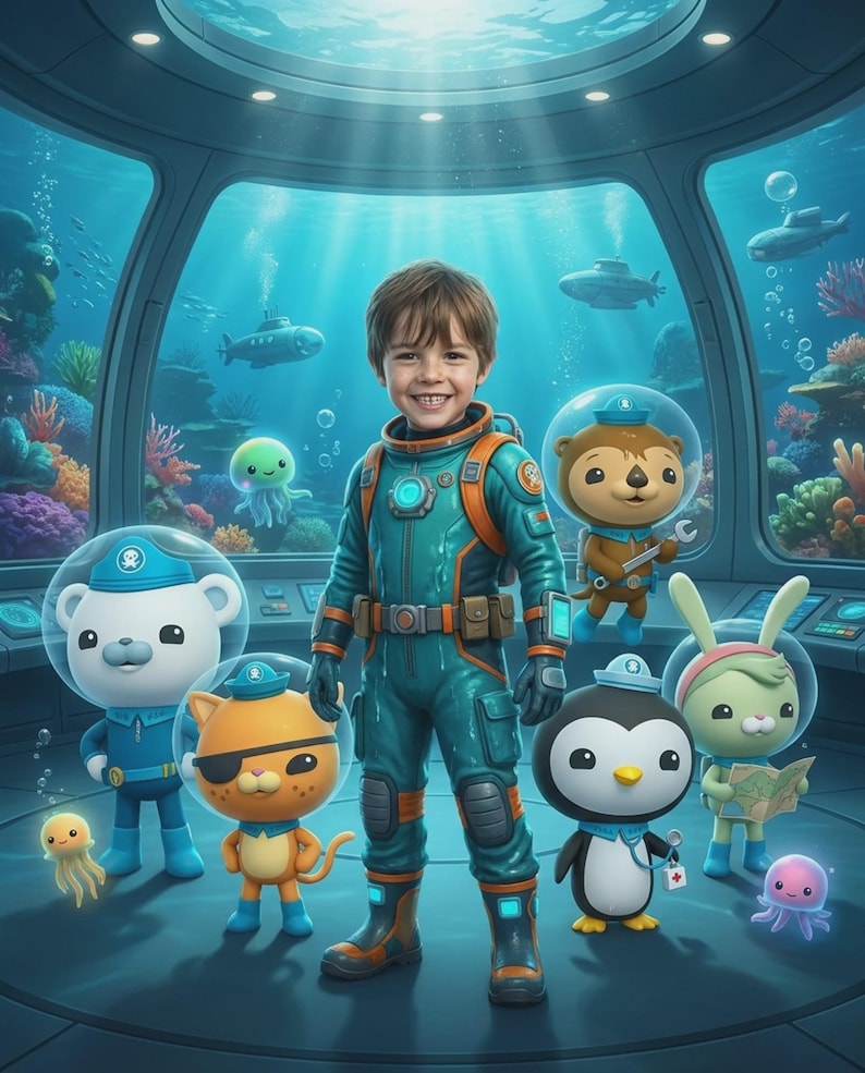 Custom Octonauts Family Portrait, Personalised Underwater Art (digital ...