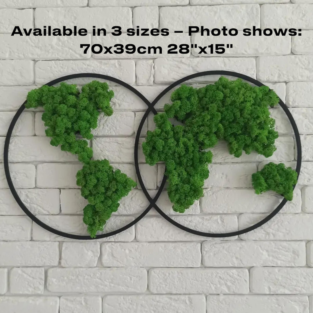 World Map Moss Wall Art – Unique Wall Hanging – Housewarming Gift ...