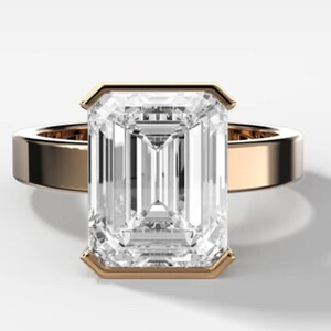 Half Bezel Emerald Cut Engagement Ring | 4CT Moissanite or Lab Diamond ...