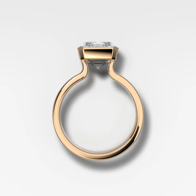 Half Bezel Emerald Cut Engagement Ring | 4CT Moissanite or Lab Diamond ...