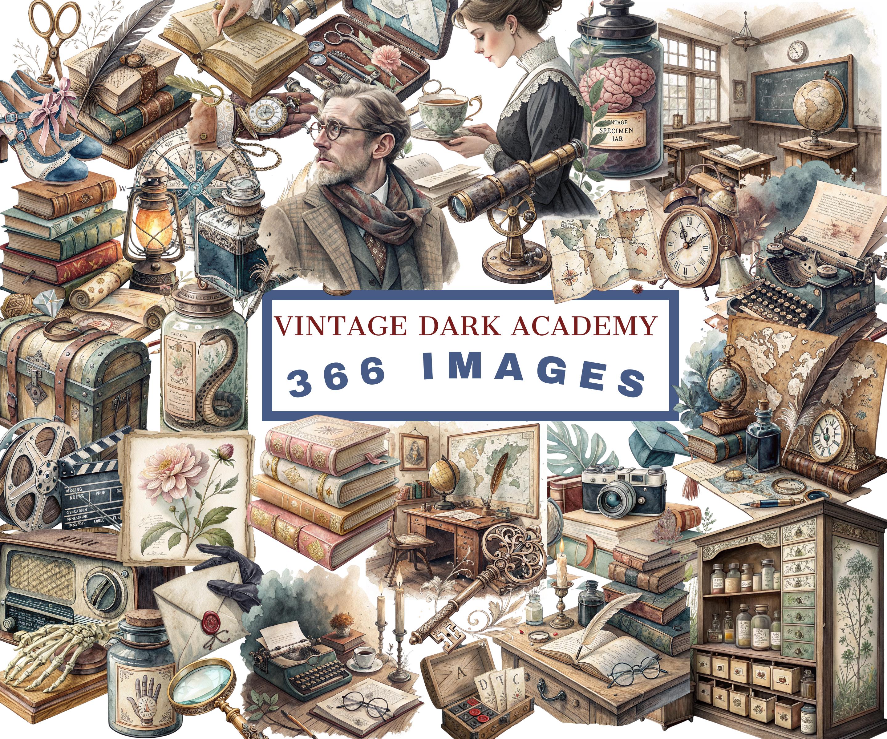 Vintage Dark Academia Clipart – 366 Bundle Watercolor Images - Etsy
