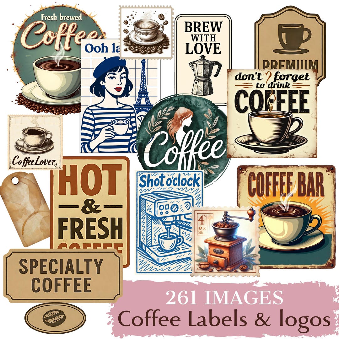 Vintage Coffee Logos: 261 PNG Designs for Mugs, Branding (digital ...