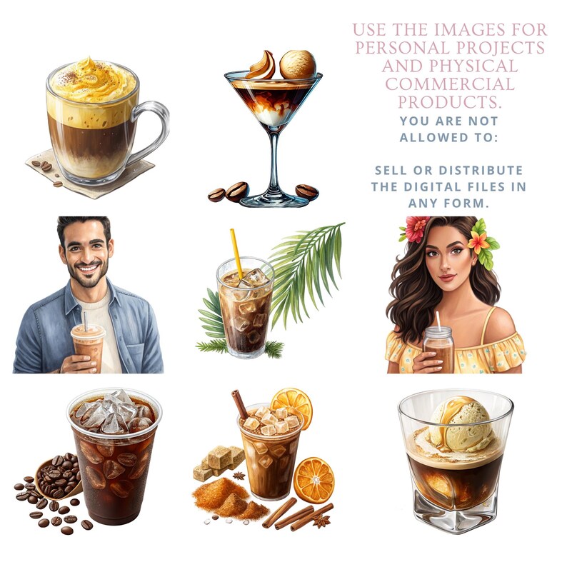 Watercolor Iced Coffee Clipart Bundle: 400 PNG Illustrations (digital ...